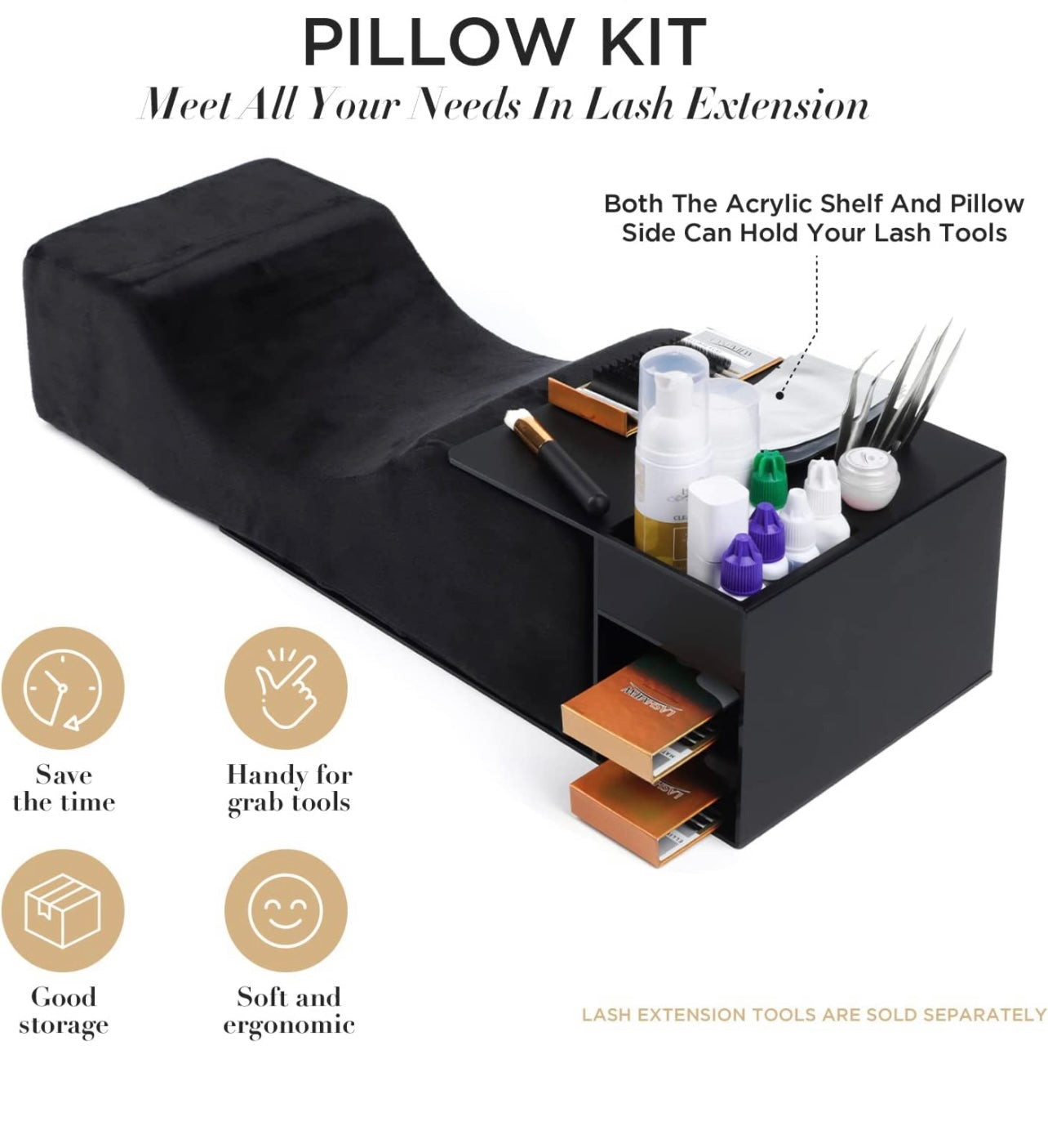 Lash Pillow with Acrylic Shelf Organiser Stand – Plush Lash Supplies